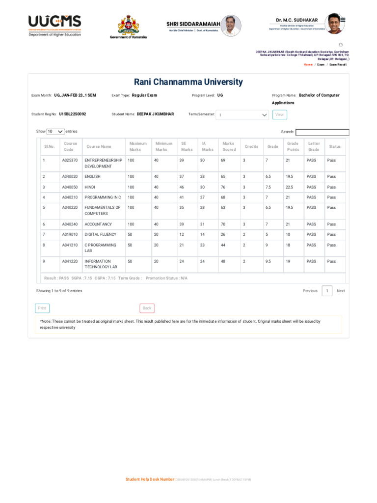 1st Sem Result | PDF
