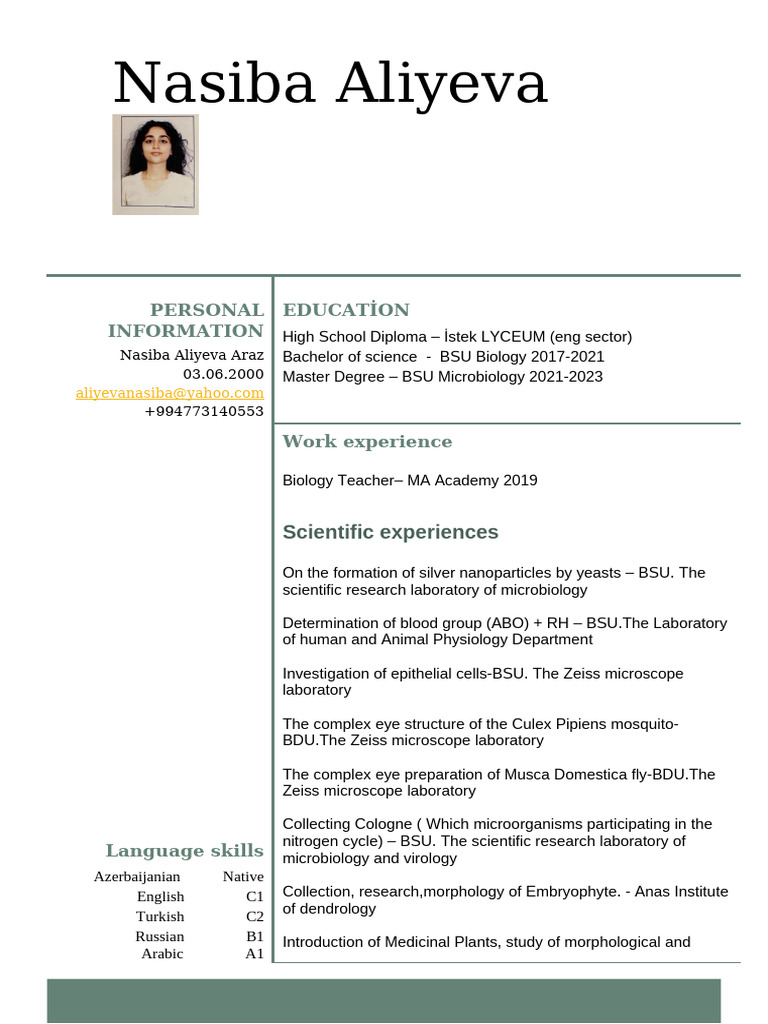 Nasiba Aliyeva CV New | PDF
