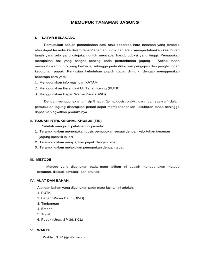 Petlap Pemupukan Jagung | PDF