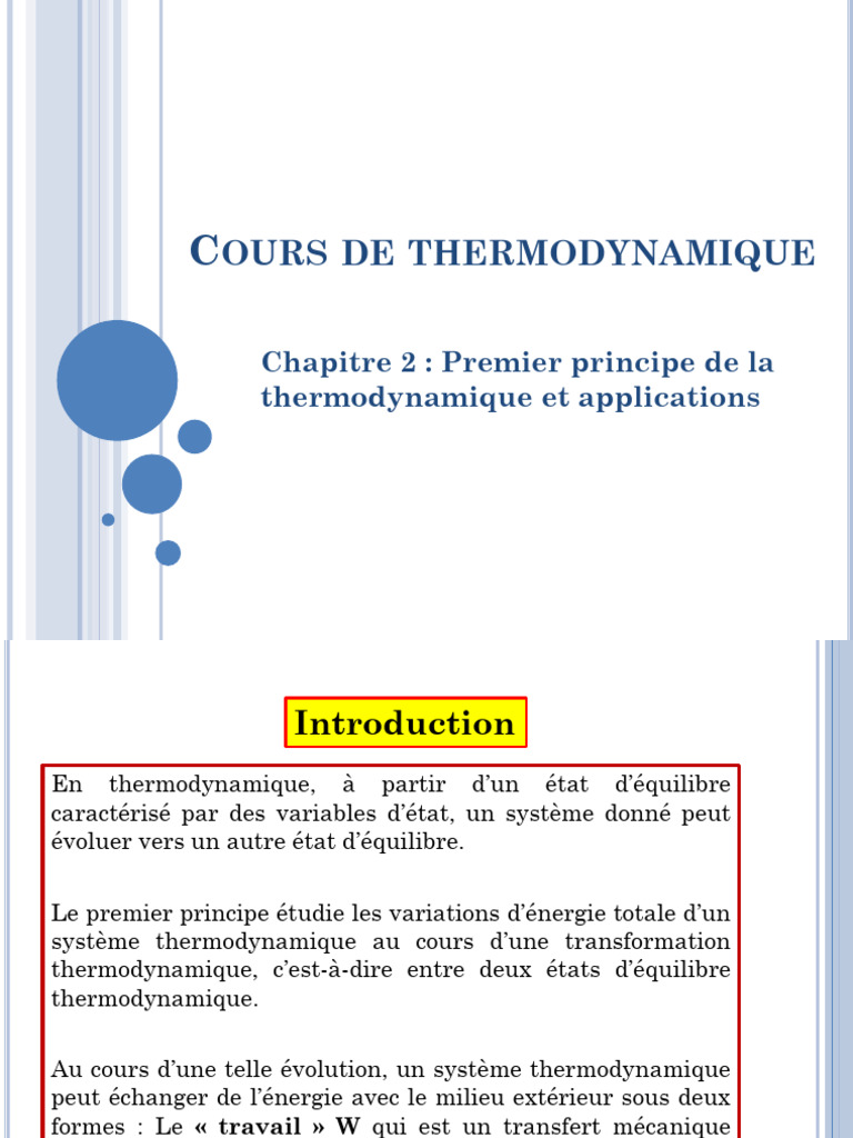 Cours Thermodynamique MIPC Avril 2024 Chap2 | PDF