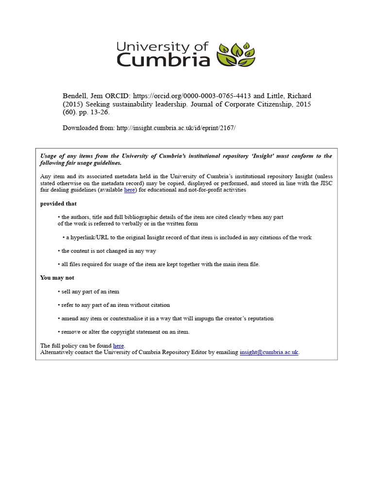 Bendell SeekingSustainabilityLeadership | PDF