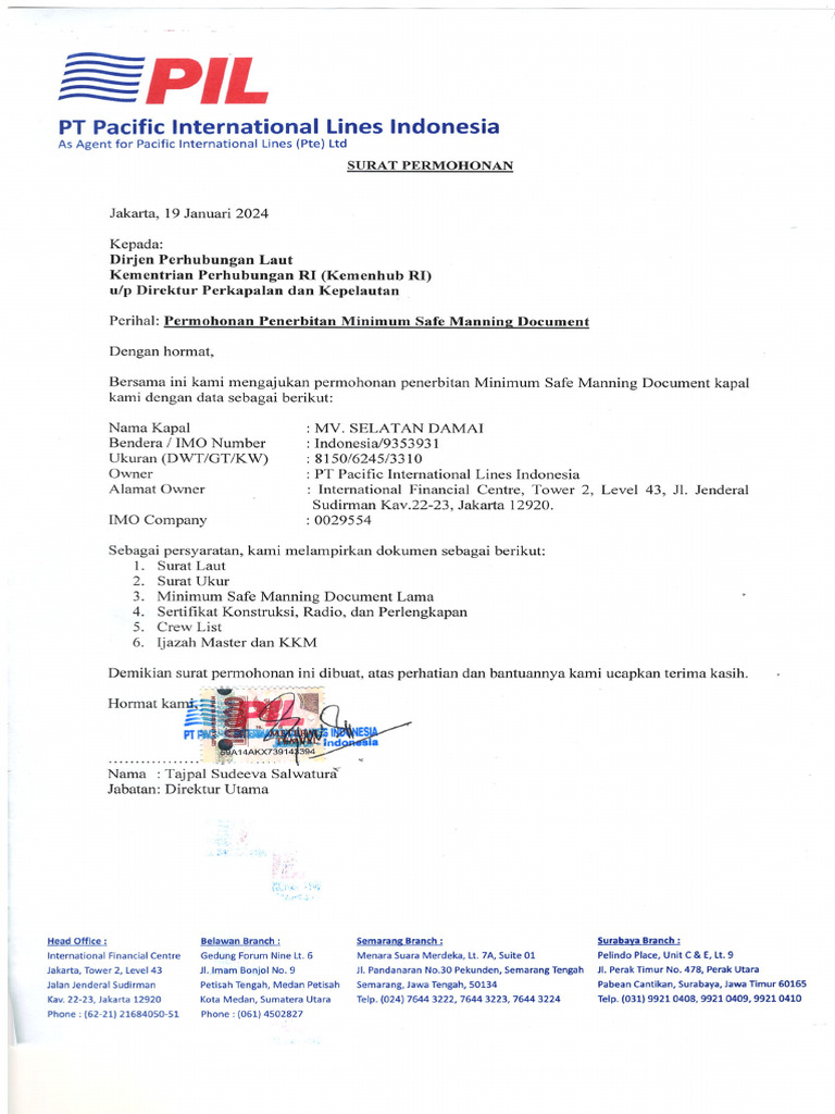(Ii) Surat Permohonan Penerbitan Min Safe Manning | PDF