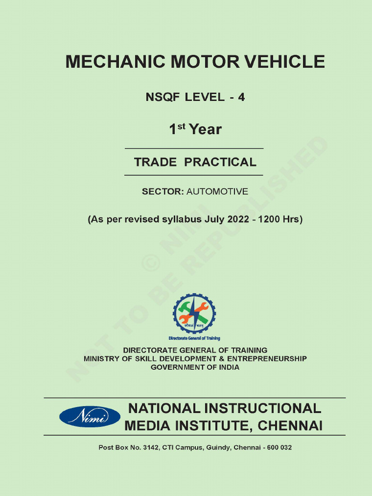 MMV 1st Year Trade Practical (NSQF 2022) | PDF
