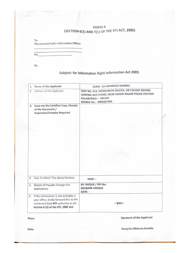 Section 6 1 And 7 1 Of The Rti Act 2005 Pdf