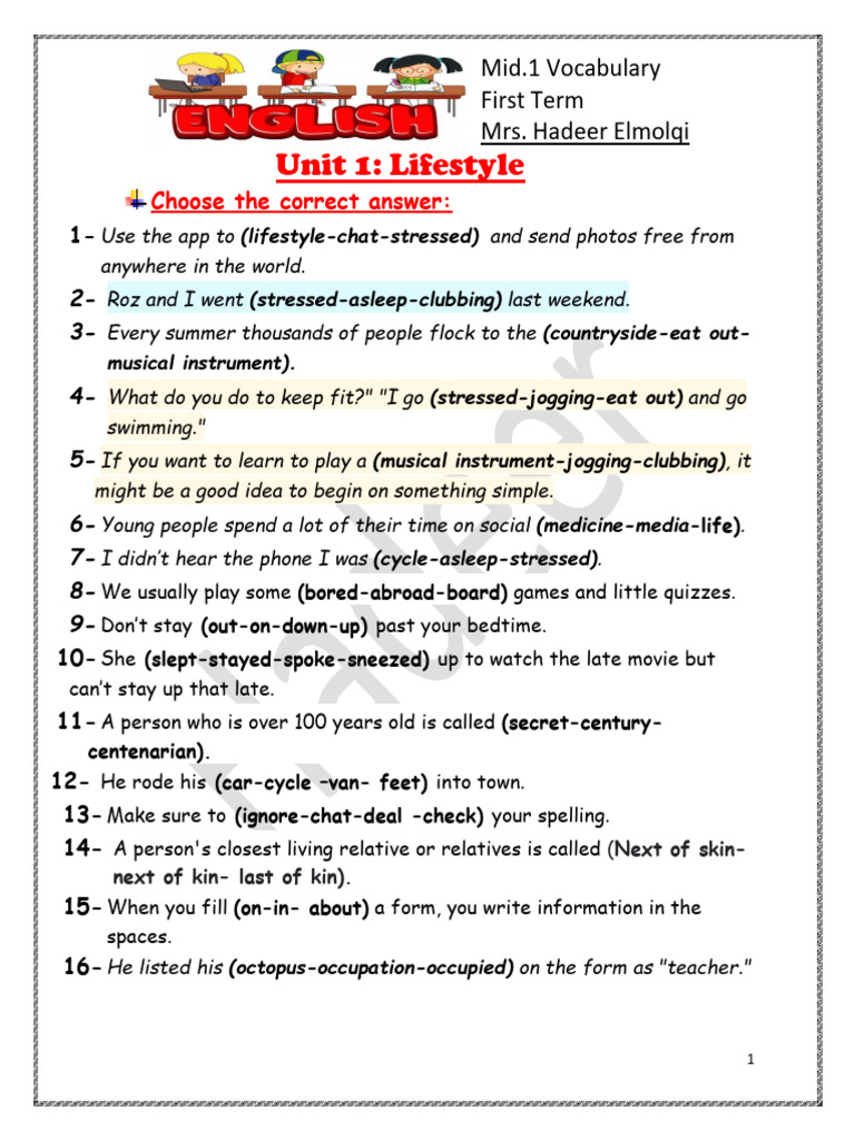Vocabulary Mid.1 Hadeer's Revision | PDF
