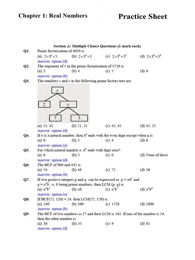 X Maths Ch.1 Real Numbers | PDF | Factorization | Number Theory