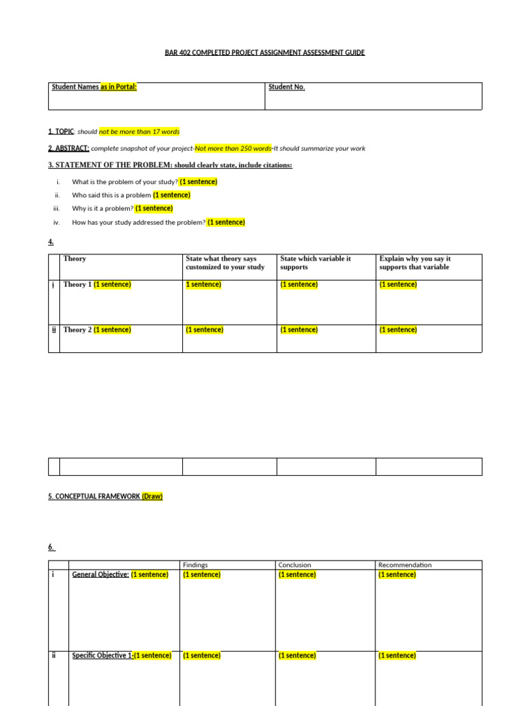 BAR 402 Final Project Assessment Guidelines | PDF