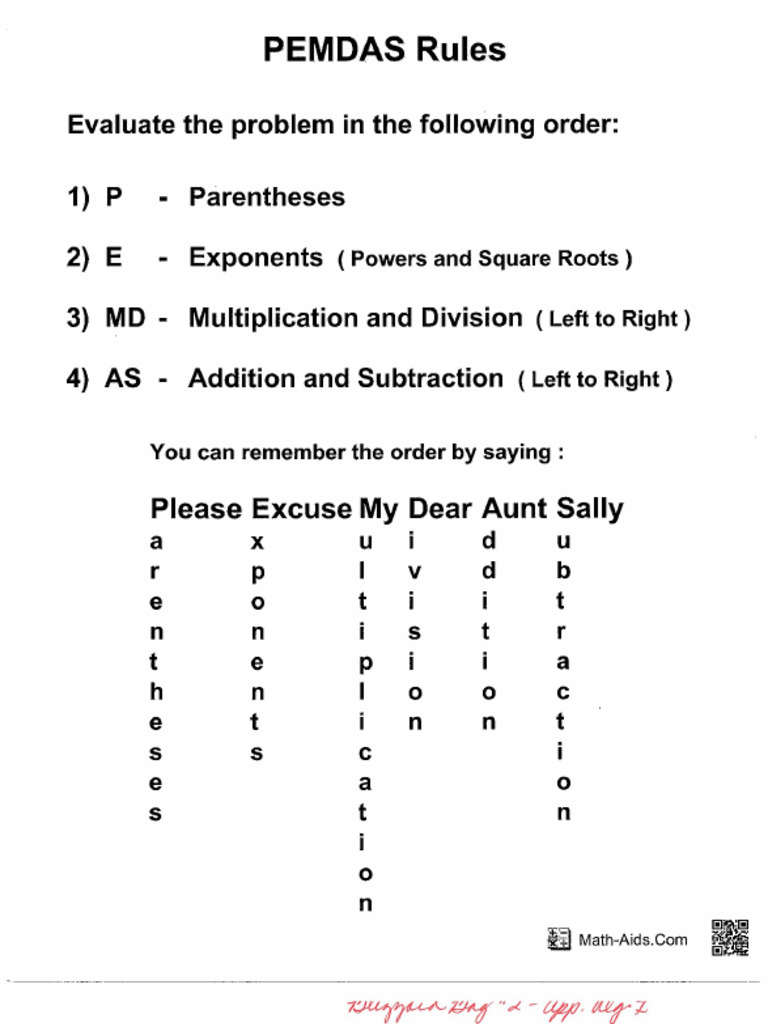 Bodmas Pedmas Worksheet Franks App Alg GR 1 PD 2 | PDF