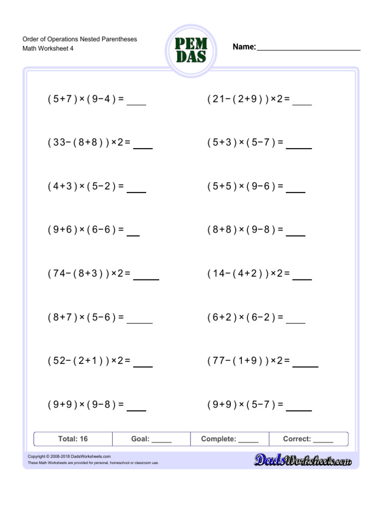 Bodmas Pedmas Worksheet 4 | PDF