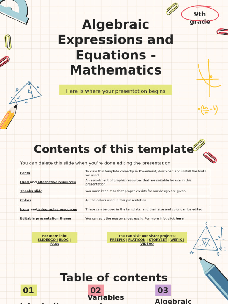 Algebraic Expressions and Equations - Mathematics - 9th Grade by ...
