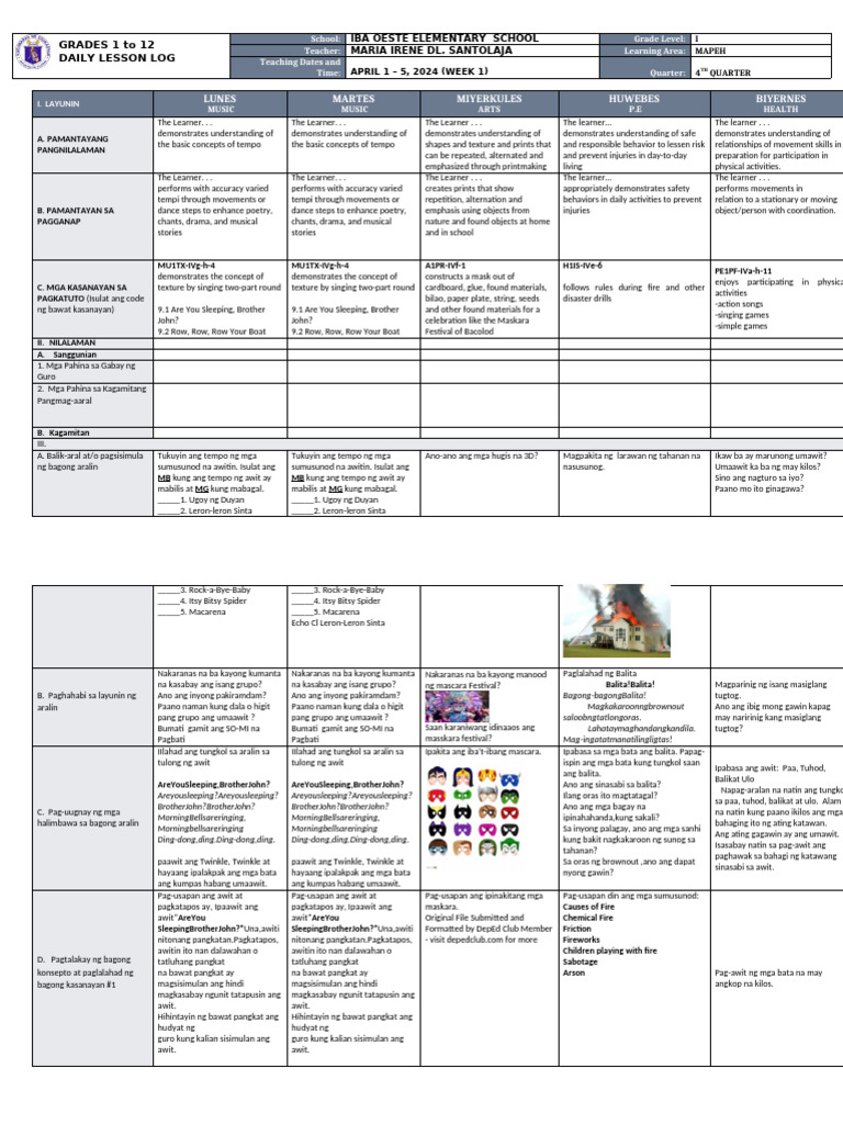 DLL - Mapeh 1 - Q4 - W1 | PDF | Learning | Behavior Modification