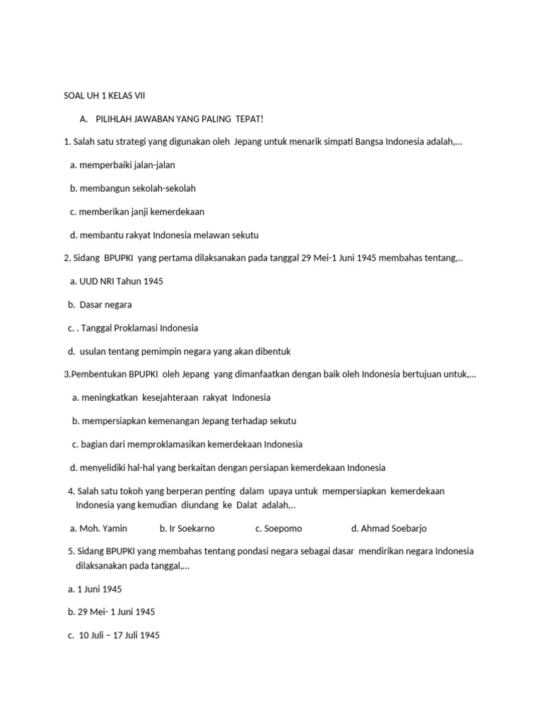 Soal Uh 1 Kelas Vii | PDF