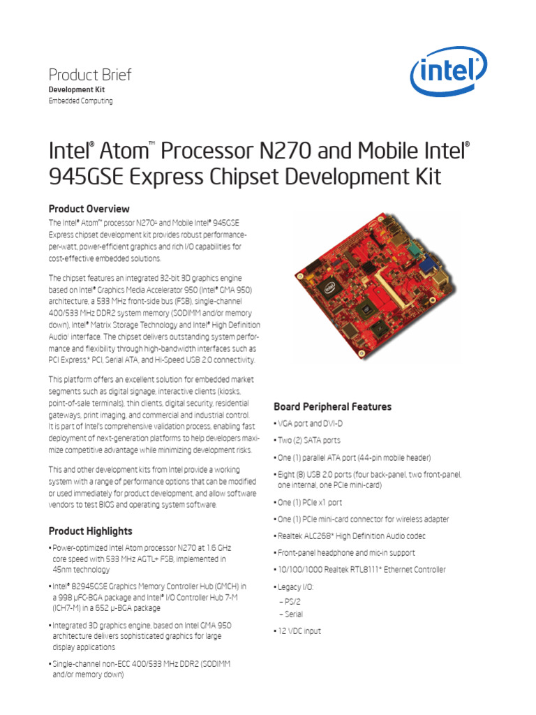 Intel Atom Processor N270 and Mobile Intel 945GSE Express Chipset ...