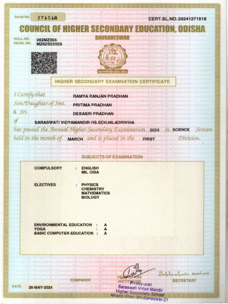 Chse Certificate | PDF