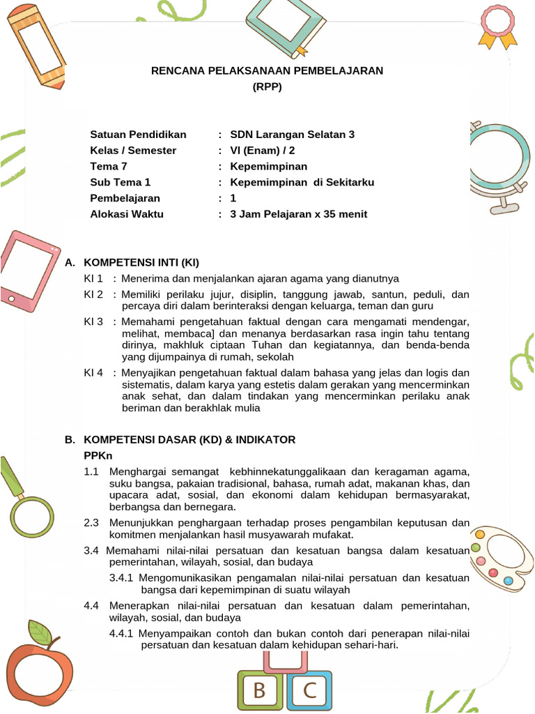 RPP Kelas 6 SD k13 Tema 7 - Upload PMM | PDF