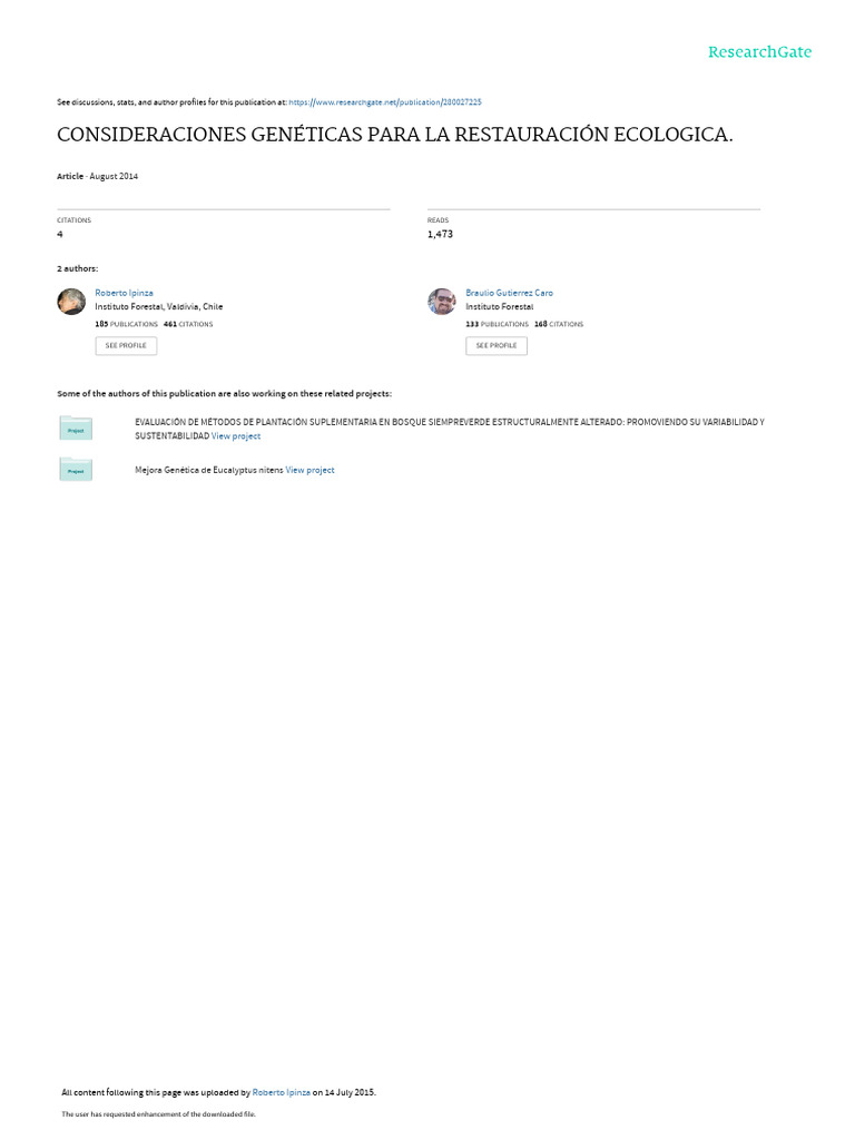 Restauracion Conconsideraciones Genetica Acervo Genético | PDF