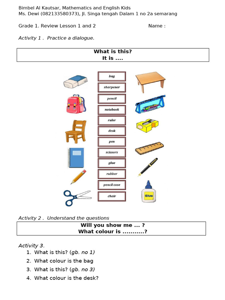Grade 1 - Review Unit 1 and 2 Classroom | PDF | Language Arts ...