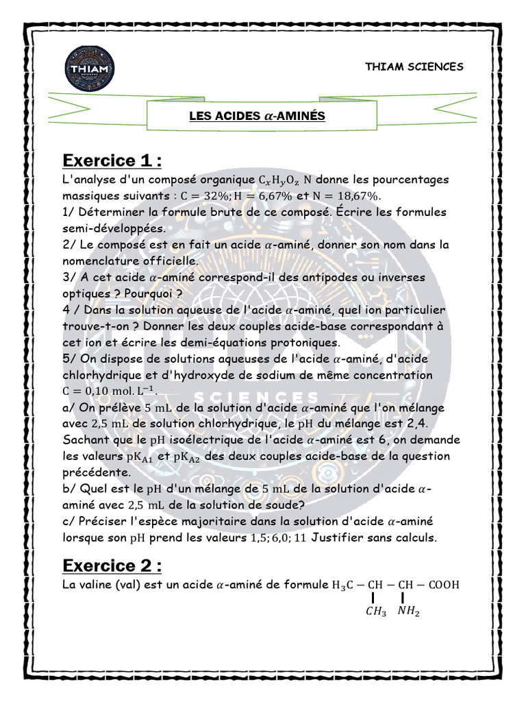 LES ACIDES α-AMINÉS (THIAM SCIENCES) | PDF