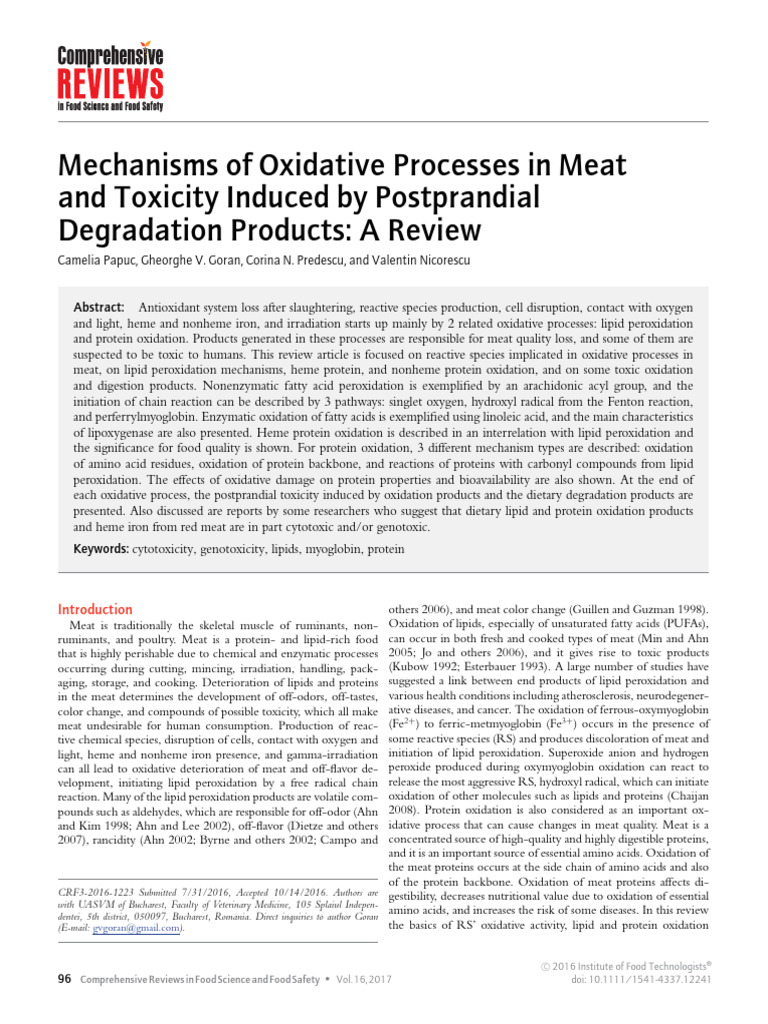 Mechanisms of Oxidative Processes in Meat-2016 | PDF