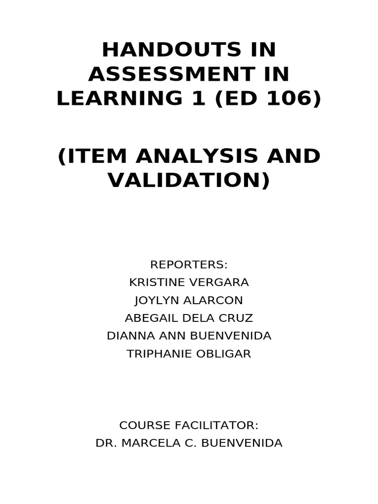 Handouts in Assessment in Learning 1 | PDF