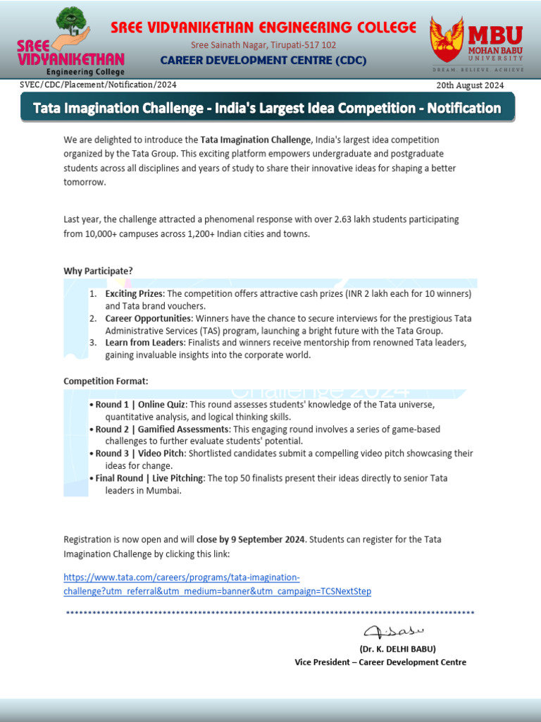 Tata Imagination Challenge - India's Largest Idea Competition - Notification - Binder | PDF