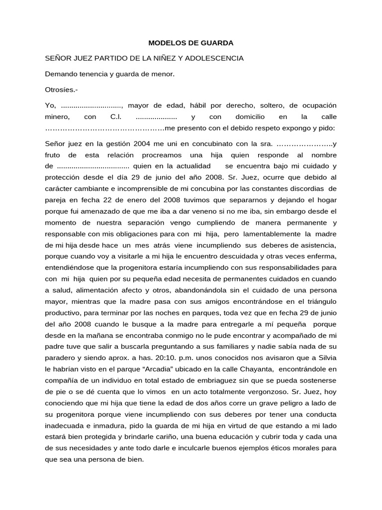 Modelo De Guarda Pdf