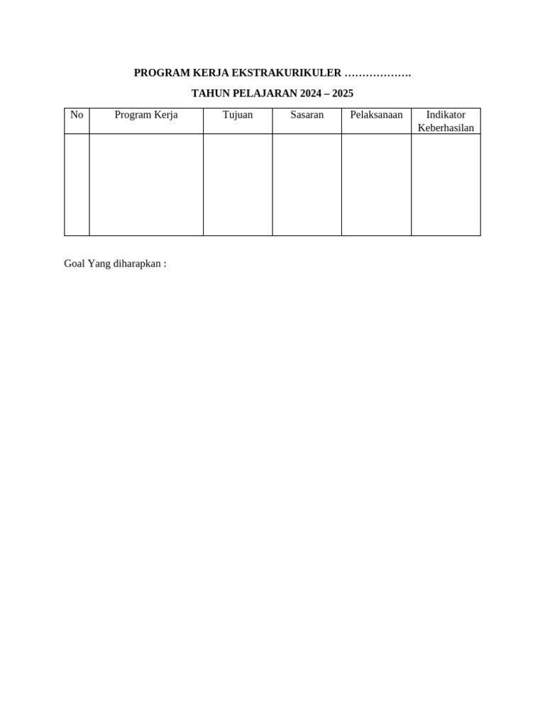 Format Program Kerja Ekstrakurikuler | PDF