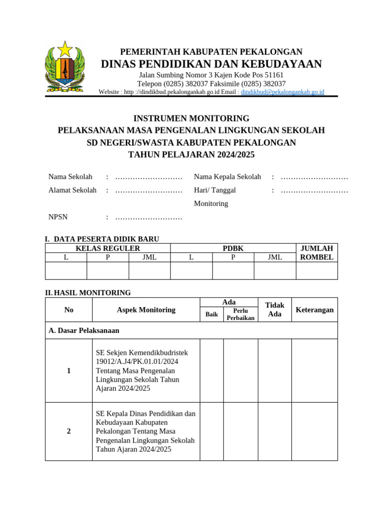 Revisi INSTRUMEN MONITORING MPLS 2024 | PDF