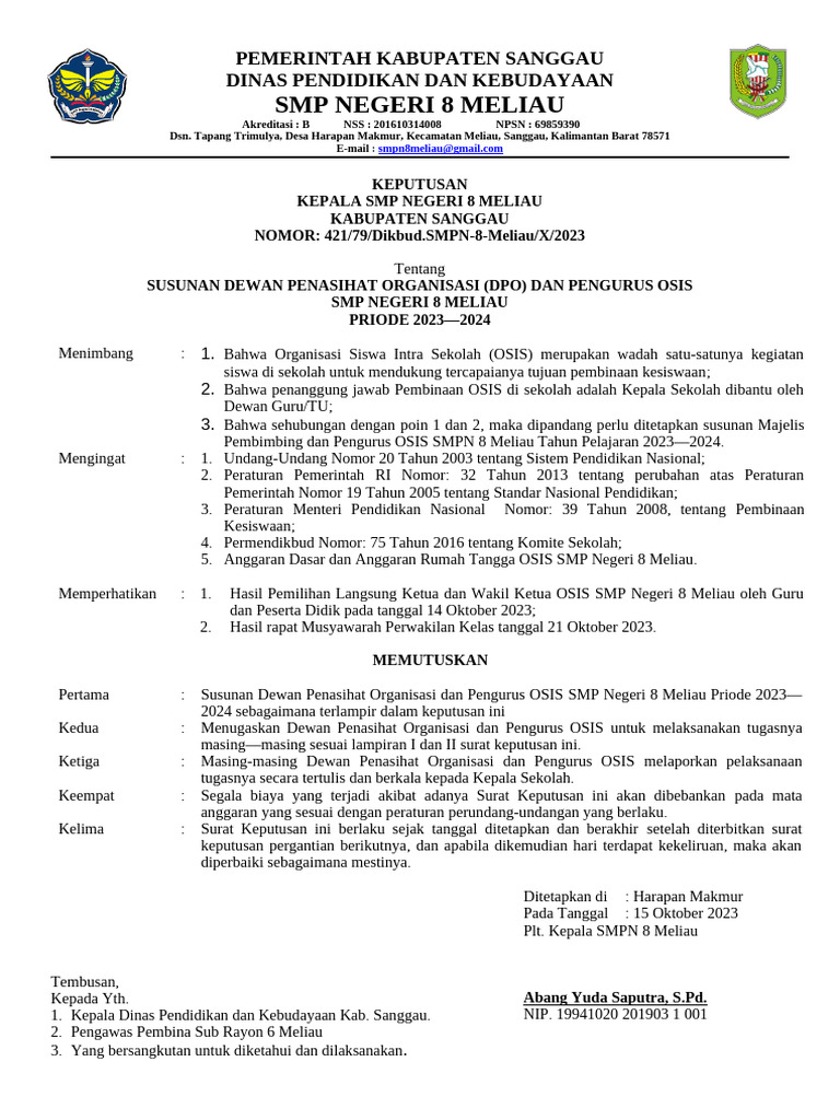 Contoh SK OSIS SMP Terbaru 2023 | PDF | Ilmu Sosial