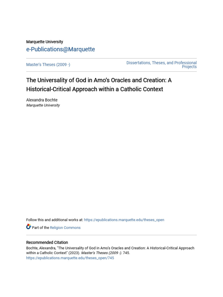 The Universality of God in Amo - S Oracles and Creation - A Historic | PDF