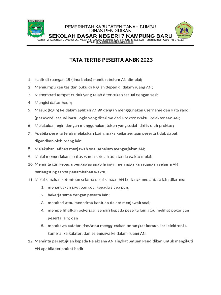 Tata Tertib Peserta Anbk | PDF