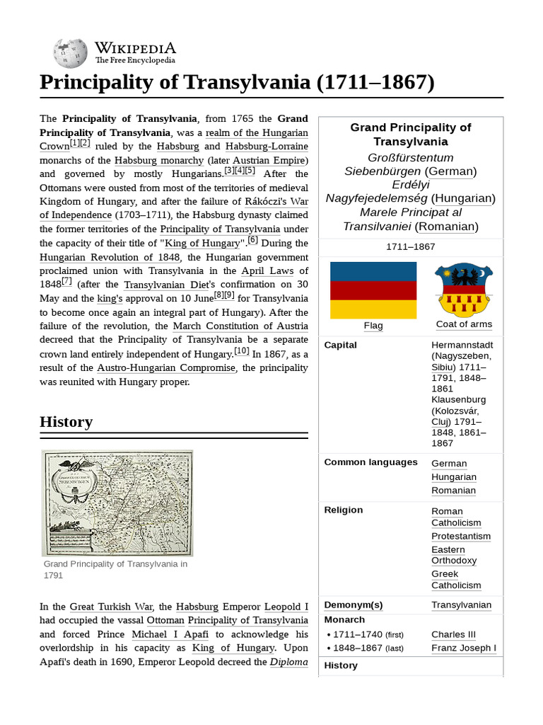 Principality of Transylvania (1711-1867) | PDF | Habsburg Monarchy | Classics