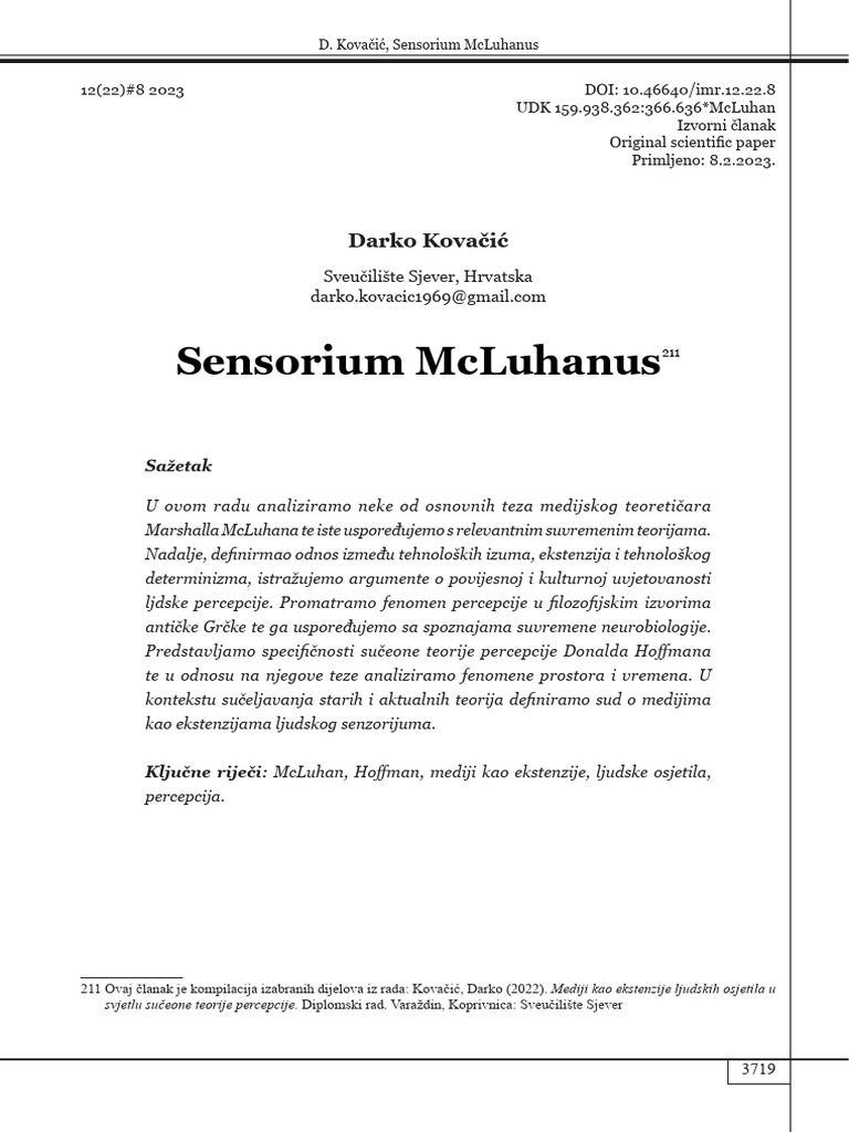 DarkoKovacic, Sensorium McLuhanus | PDF