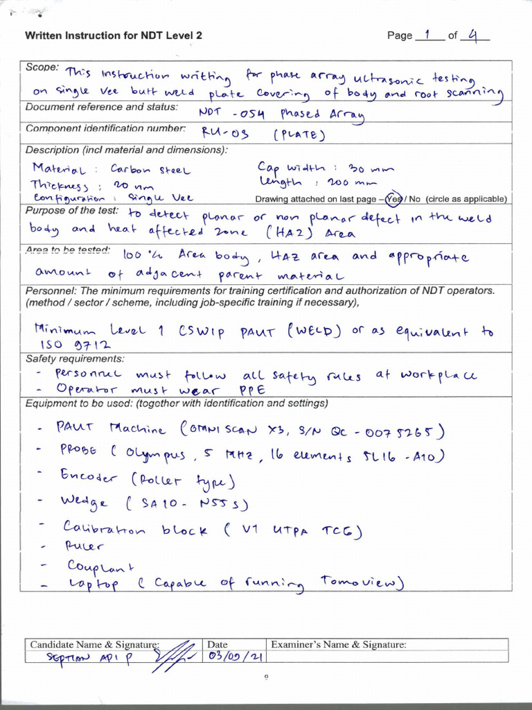 Written Instruction For NDT ASNT PAUT Level 2 | PDF
