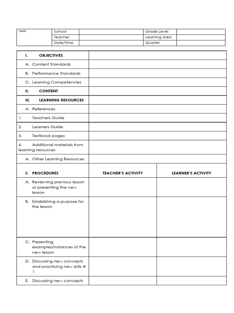 K12 Lesson Plan Template A (English Version) | PDF