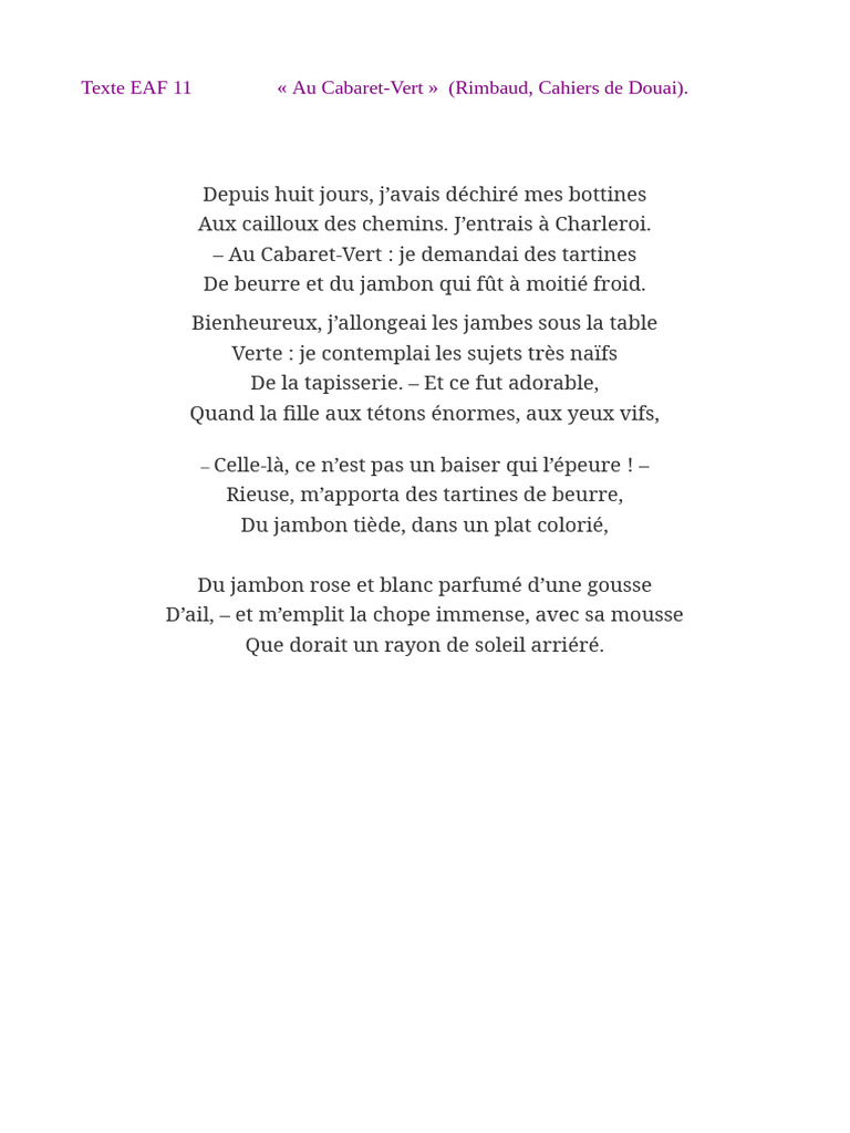 11texte Eaf11 Cabaret Vert Rimbaud | PDF