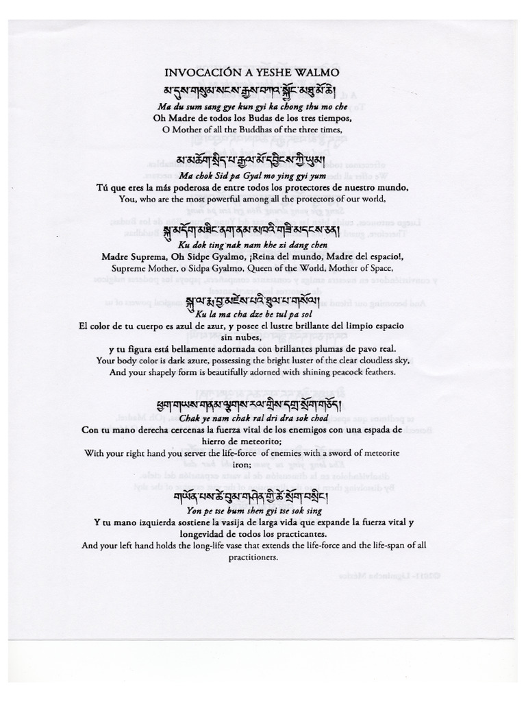 Invocacion Yeshe Walmo | PDF