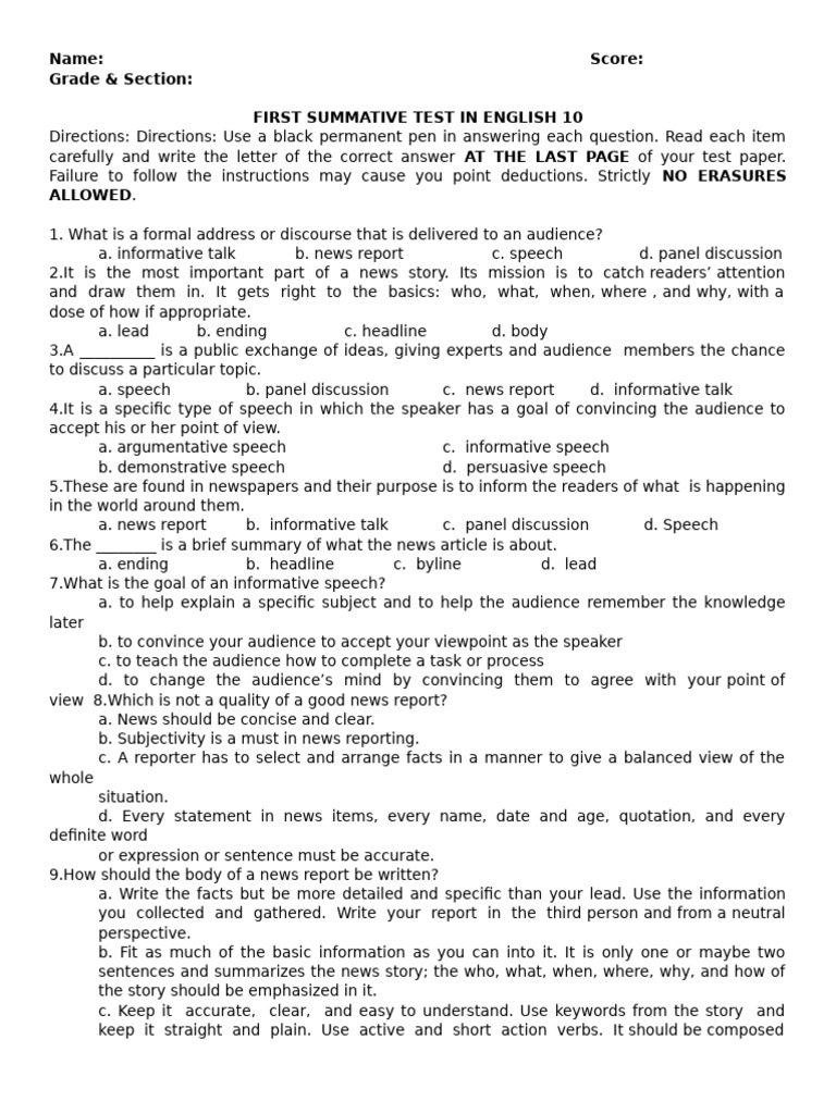 First Summative-G10 | PDF