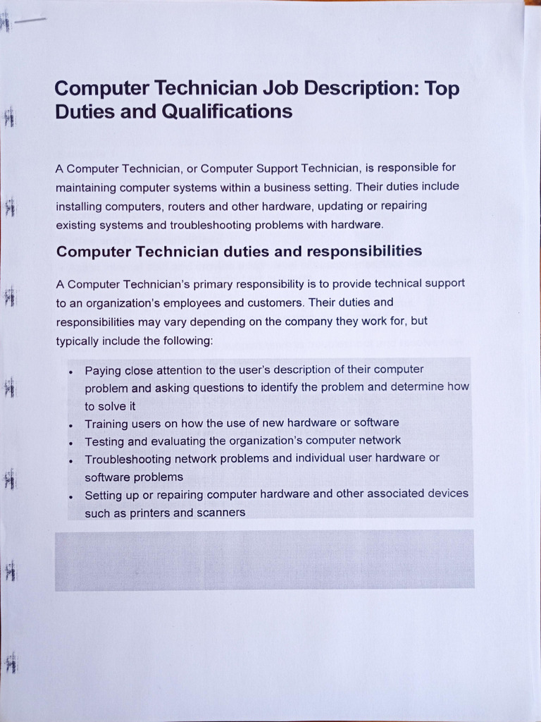 Computer Technician Job Description | PDF
