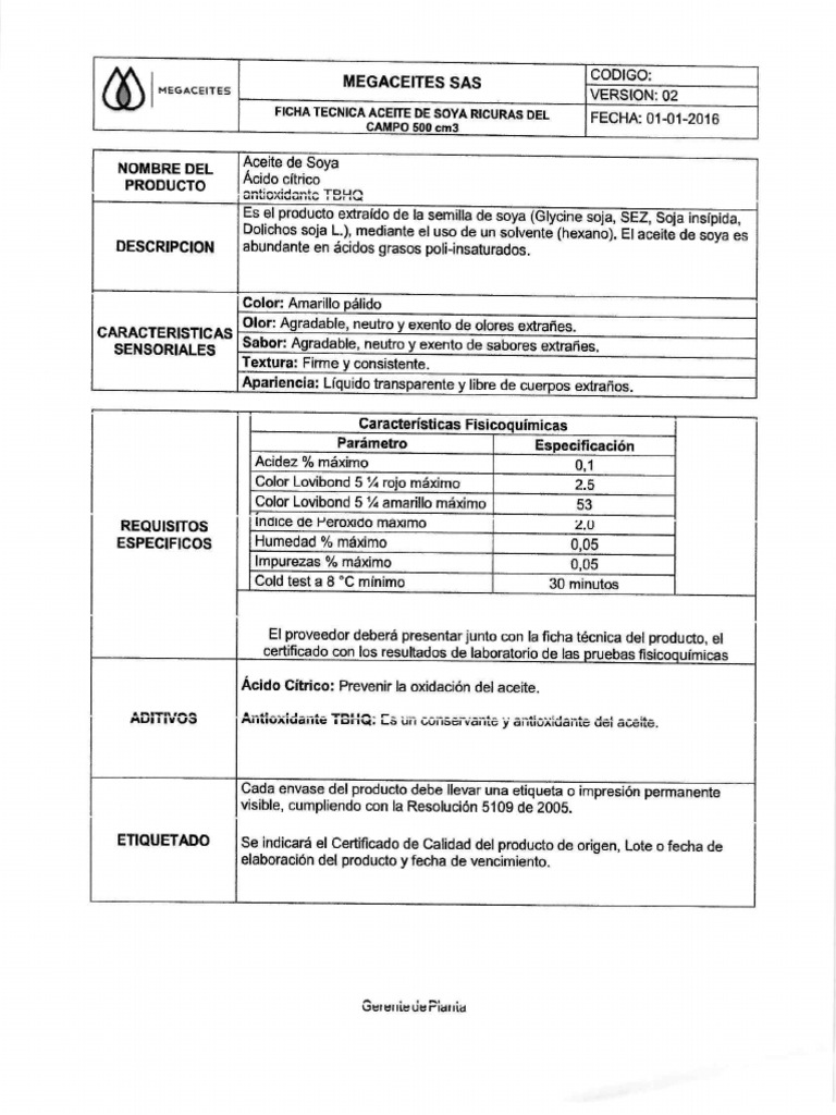 Fichas Tecnica Aceites | PDF