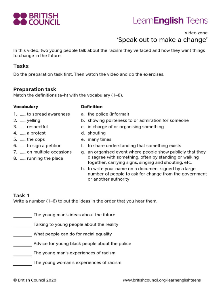 Learnenglish Teens Video Zone Speak Out To Make A Change - 1 | PDF