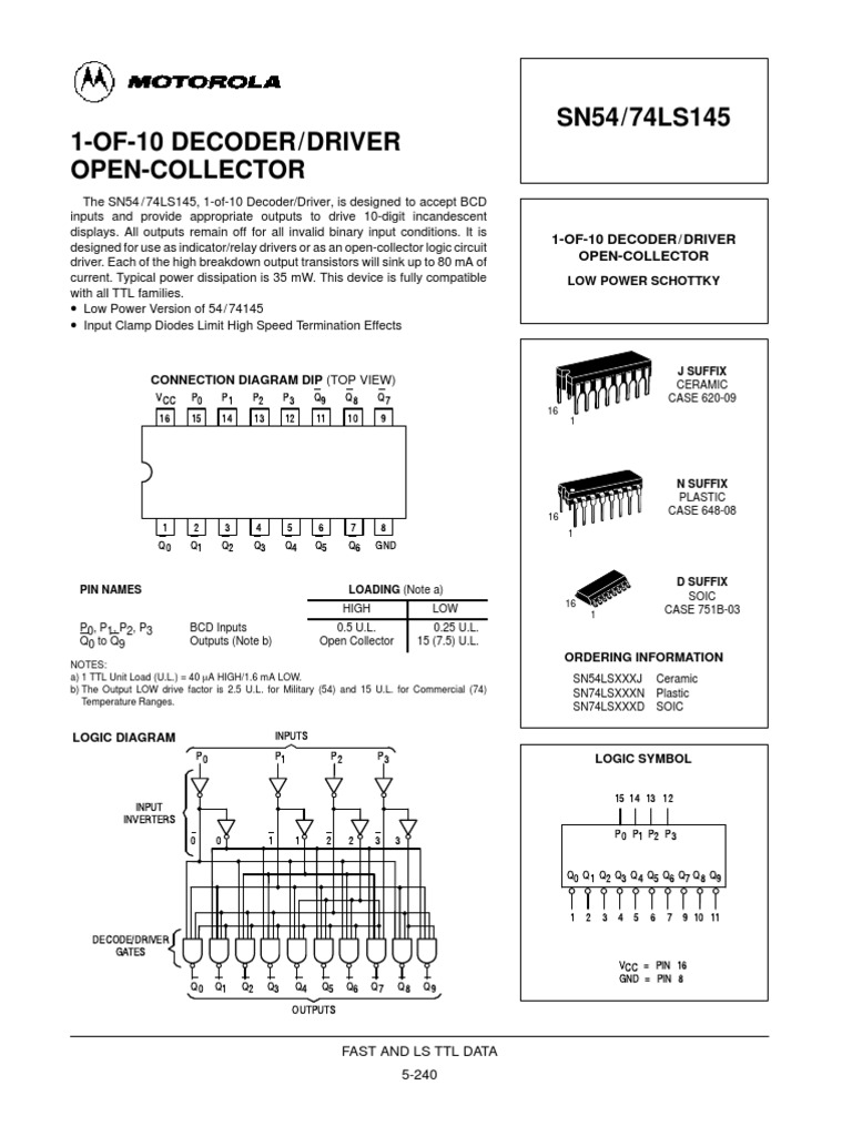 74LS145 | PDF | Electronic Circuits | Electrical Circuits