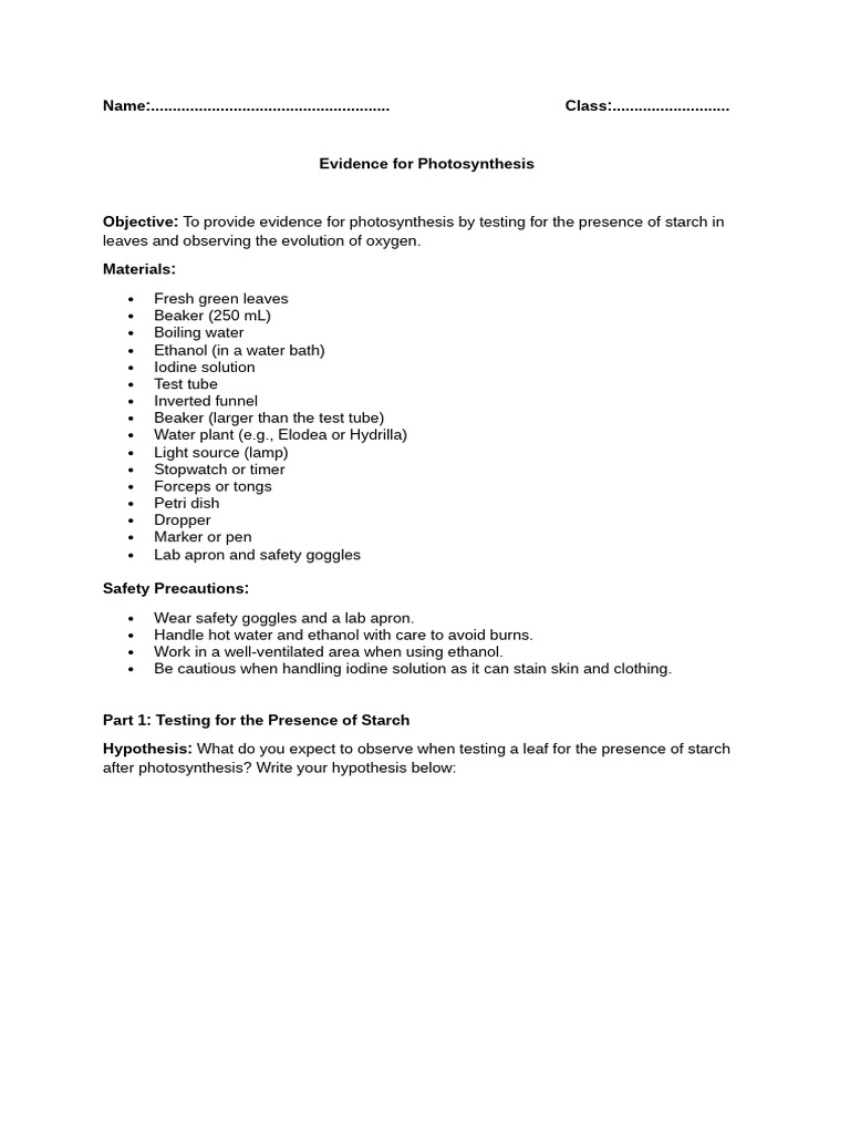 Photosynthesis Evidence: Starch & Oxygen Tests | PDF | Photosynthesis ...