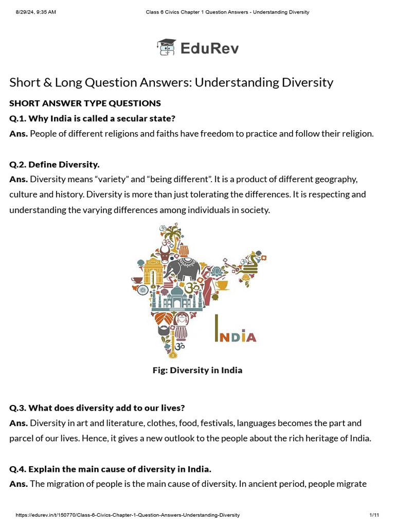 Short & Long Question Answers - Understanding Diversity | PDF