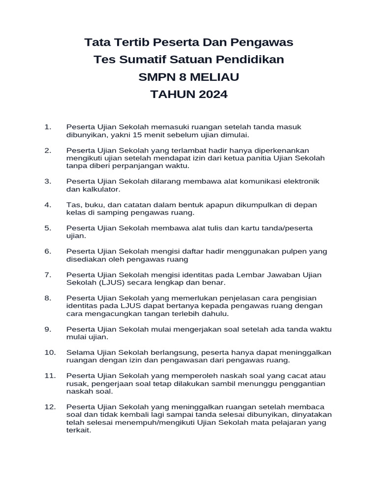 Tata Tertib Peserta Dan Pengawas ANBK 2024 | PDF