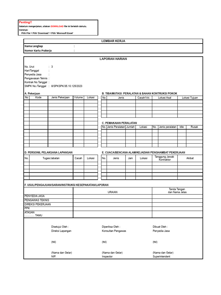 Format Laporan Harian | PDF