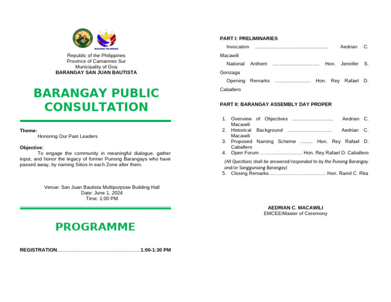 Barangay San Juan Bautista Consultation | PDF | Travel