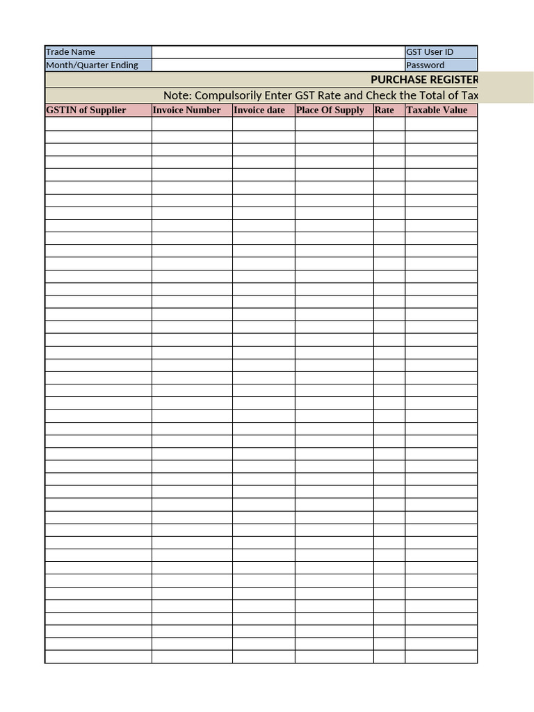 Format For Purchase Register | PDF