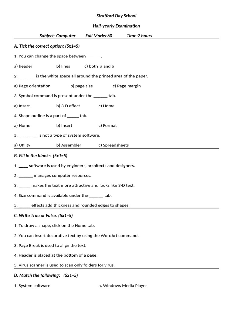 Question For ICSE Class 5 Computer | PDF