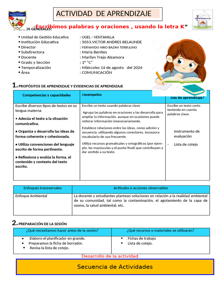 Sesion Escribimos Palabras y Oraciones Con La Letra K | PDF